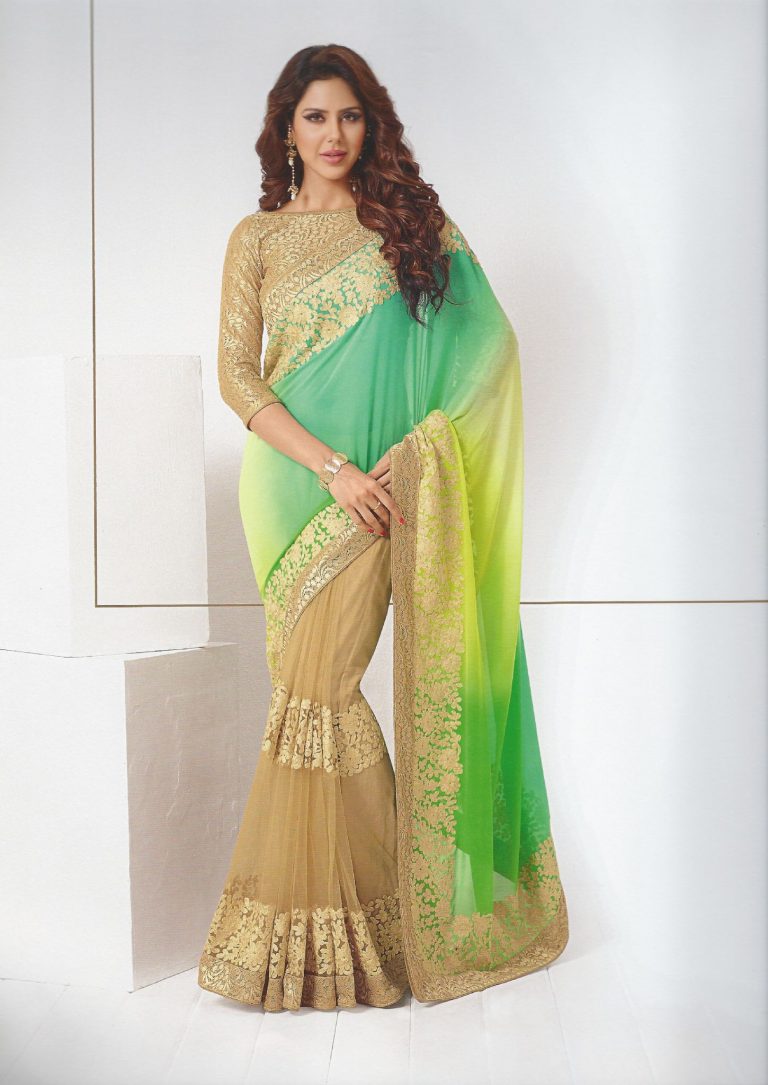 Beige Sari with Royal Cerise Palla